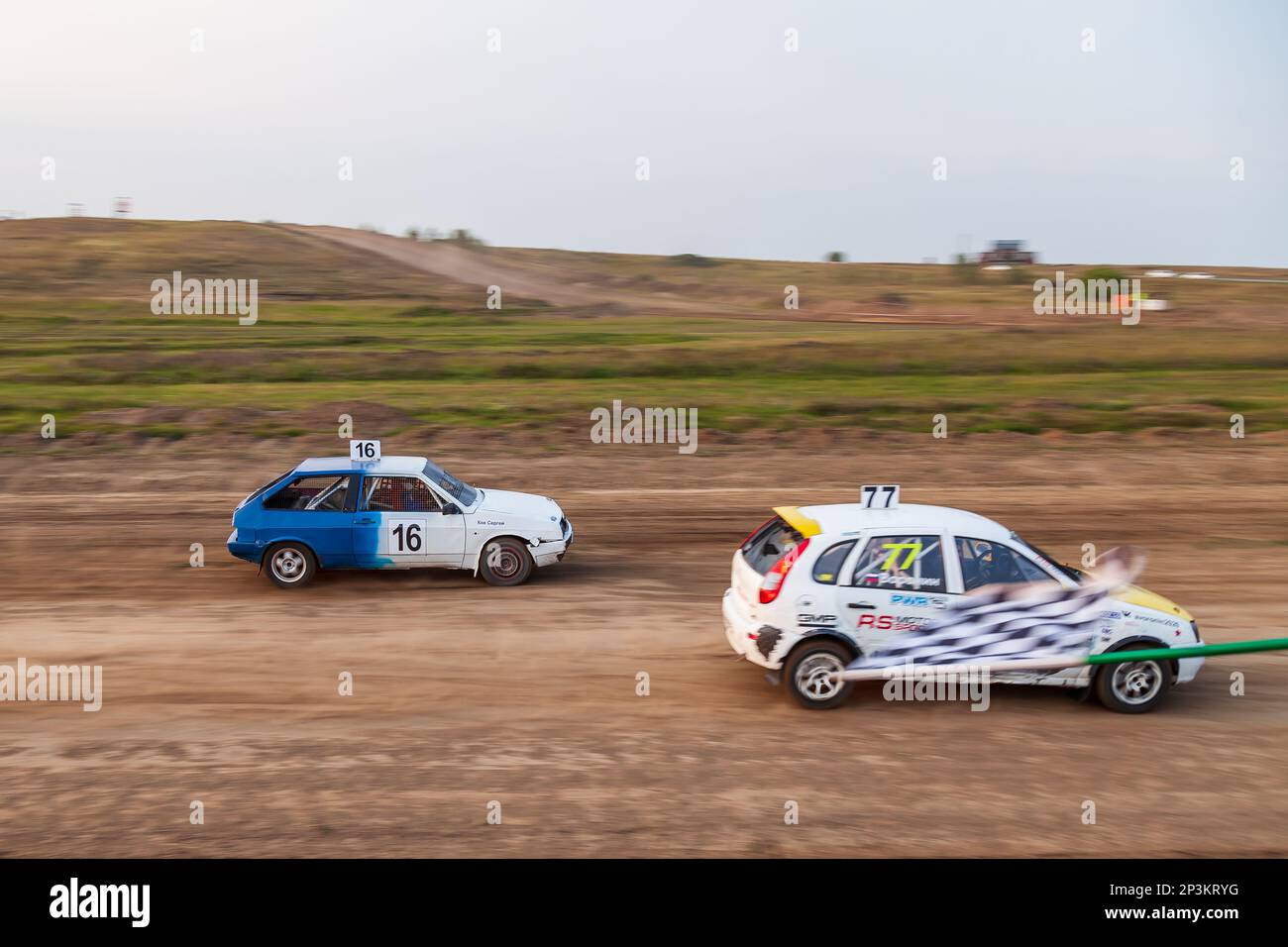 Novosibirsk, Russia - 08.07.2022: Rally off-road car make a turn with ...