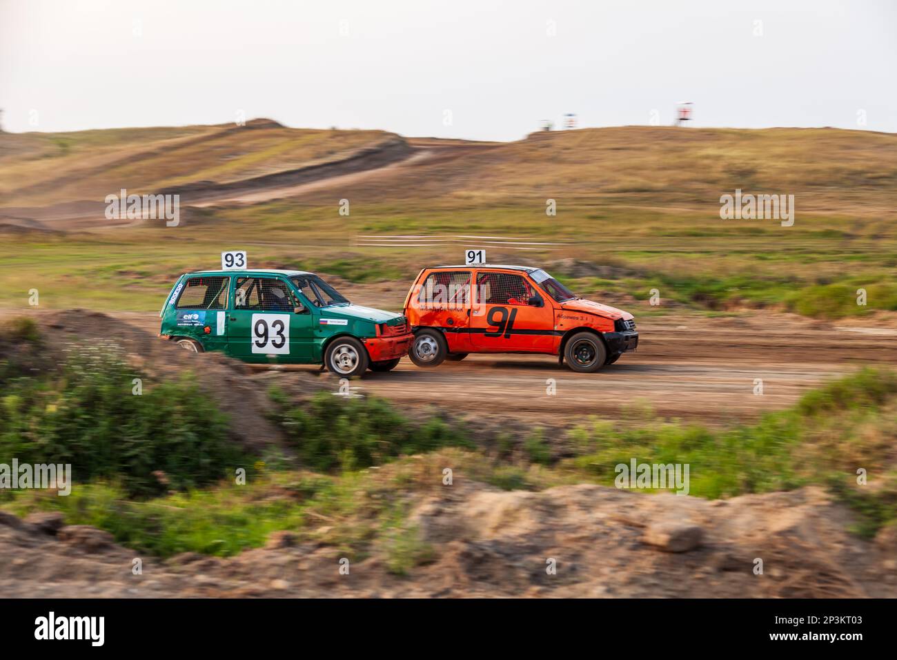 Novosibirsk, Russia - 08.07.2022: Rally off-road car make a turn with ...