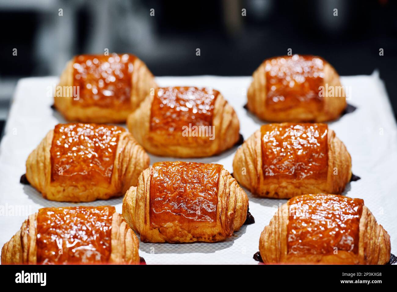 Pain au chocolat in a bakery - France Stock Photo - Alamy