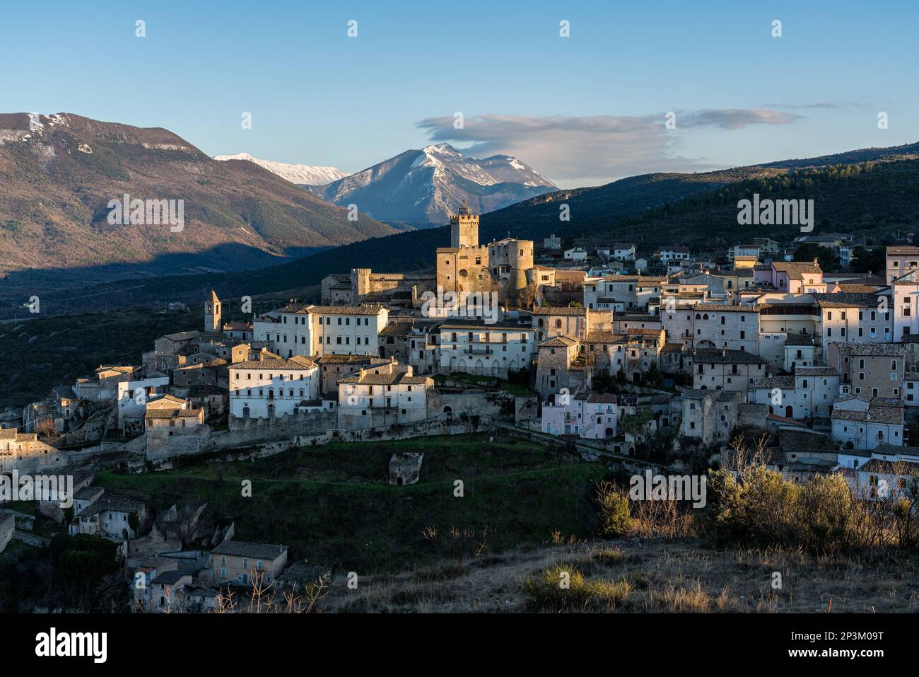 The beautiful village of Capestrano on a winter afternoon, Province of ...