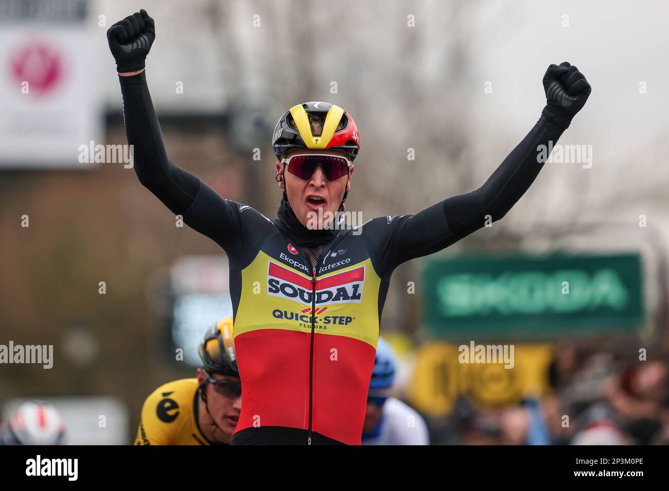 Belgian Tim Merlier of Soudal Quick-Step celebrates as he crosses the ...