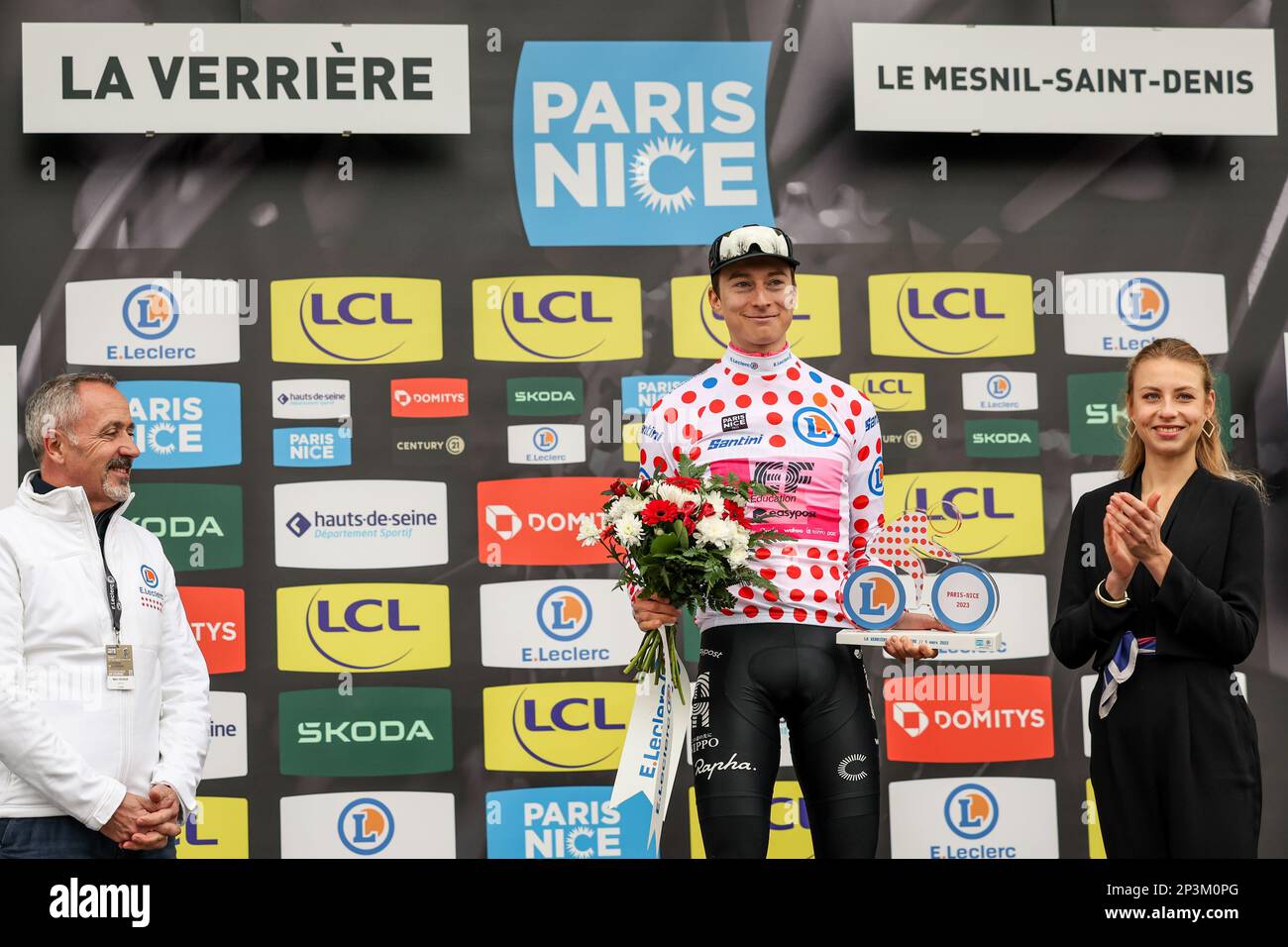 US Neilson Powless of EF Education-EasyPost celebrates on the podium in ...