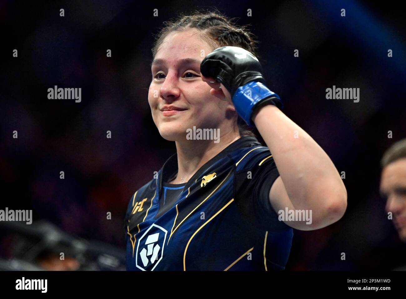 Alexa Grasso reacts after defeating Valentina Shevchenko in her UFC 285 ...