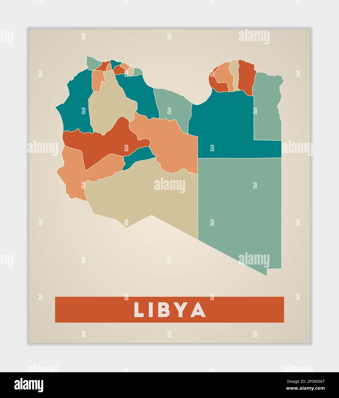 Libya poster. Map of the country with colorful regions. Shape of Libya ...