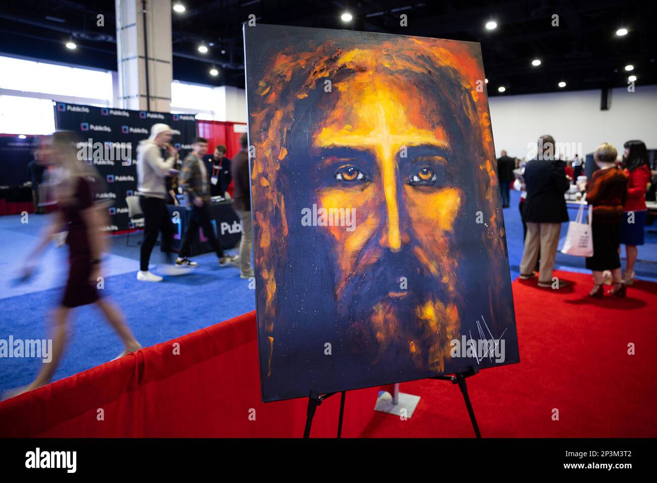 A painting of Jesus Christ is seen at the Conservative Political Action ...