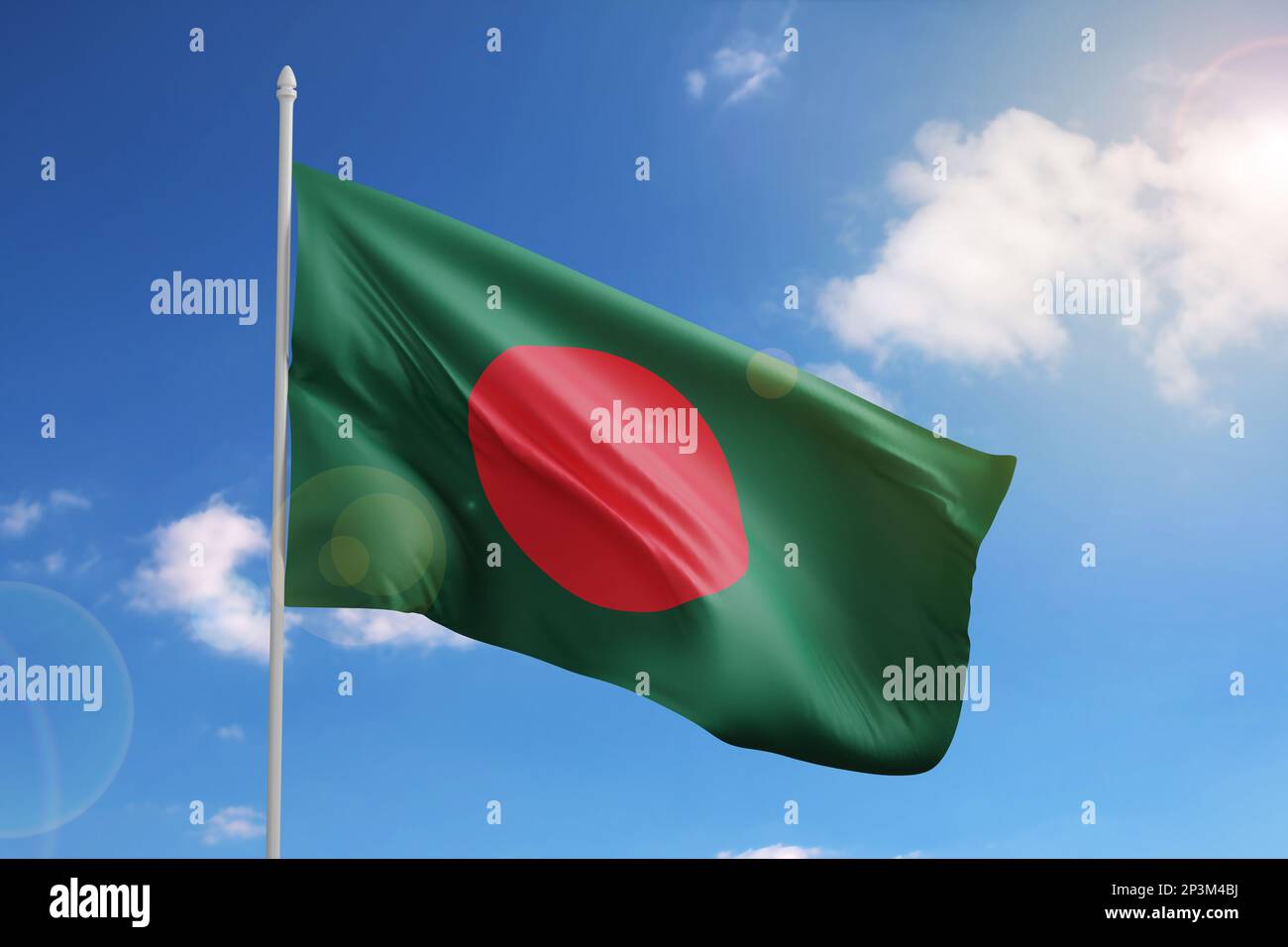 Flag of bangladesh on blue sky. 3d illustration Stock Photo - Alamy