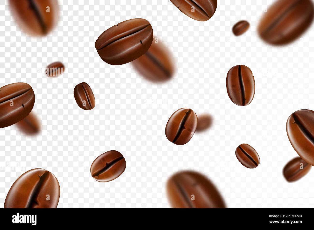 Falling coffee beans isolated on transparent background. Flying ...