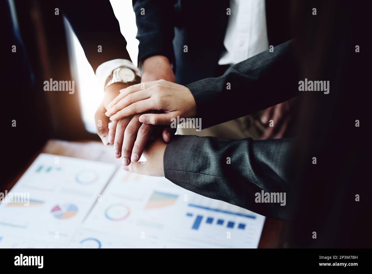 business group people showing unity with their hands together Stock ...
