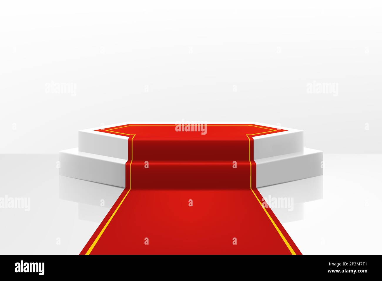 Illuminated stage podium with red path for award ceremony. Realistic 3d ...