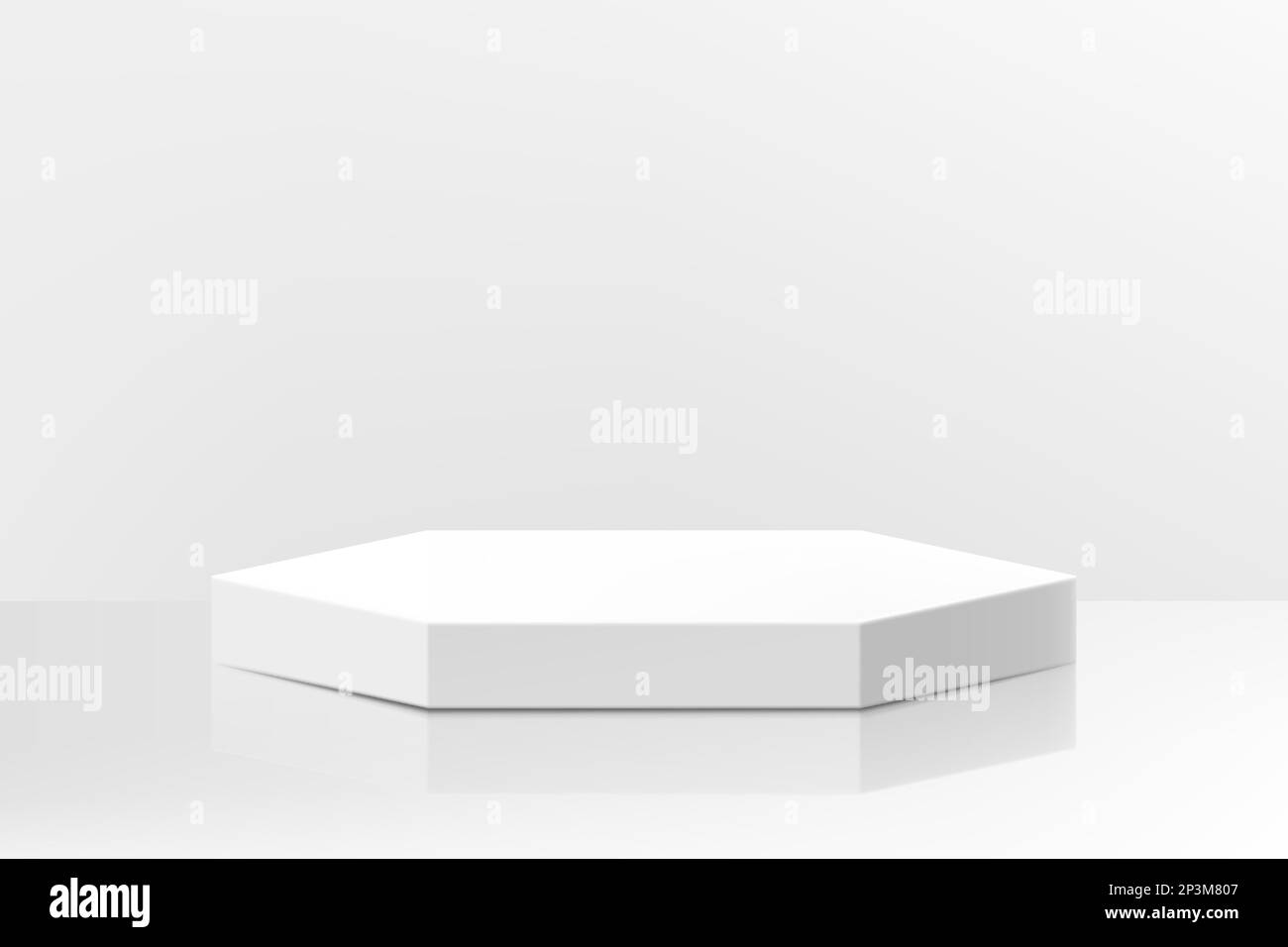 Abstract white pedestal podium in polyhedron shape. Minimal wall scene ...