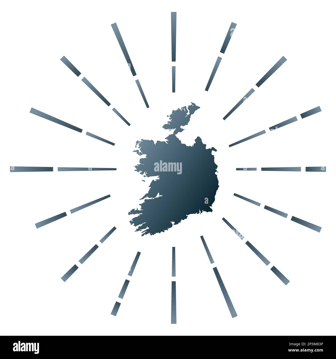Ireland gradiented sunburst. Map of the country with colorful star rays ...