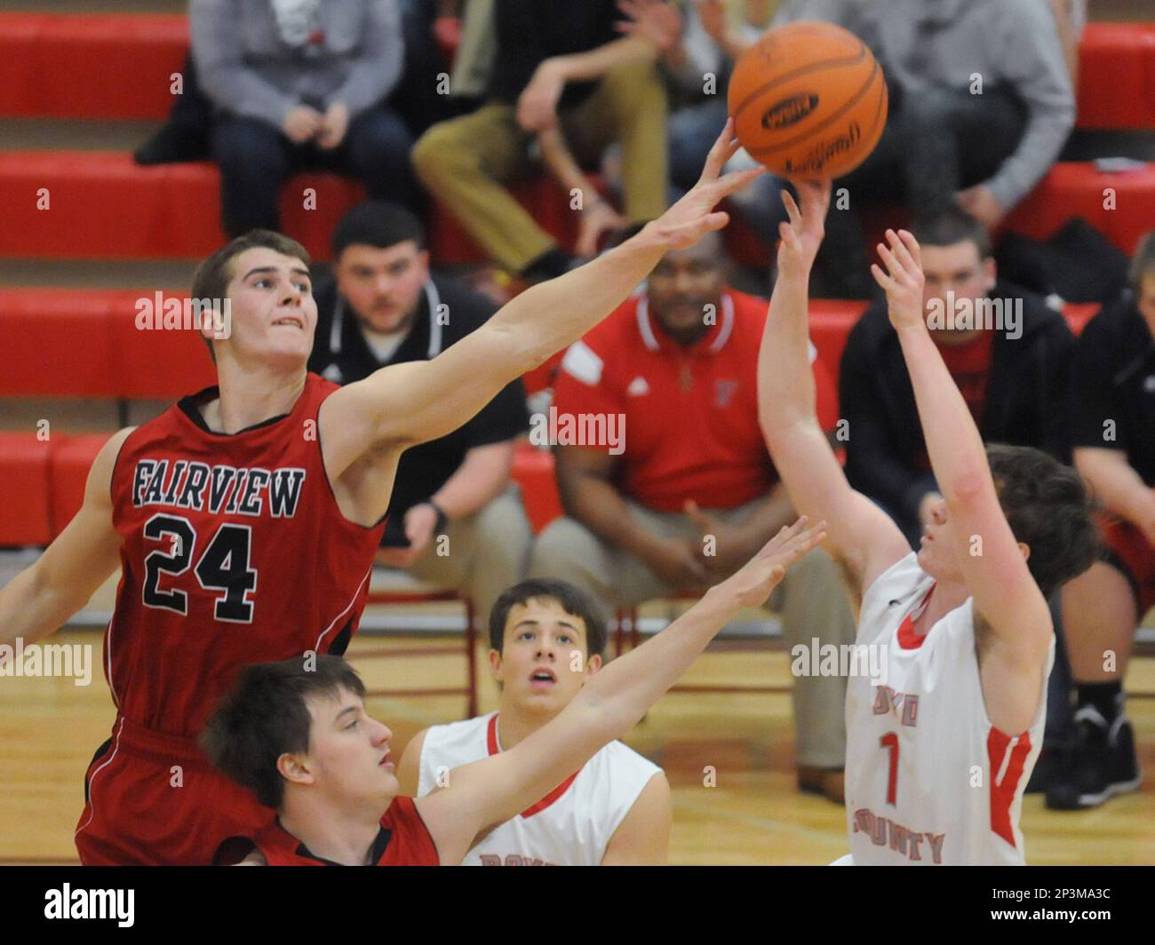 Fairview's Alex Roy (24) tips a shot by Boyd County's Tyler Burnette (1 ...