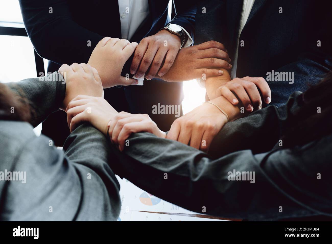 business group people showing unity with their hands together Stock ...