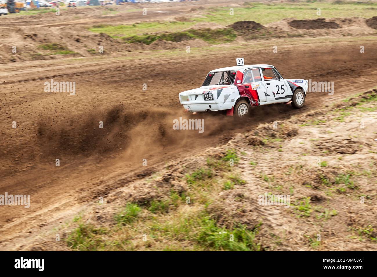Novosibirsk, Russia - 08.07.2022: Rally off-road car make a turn with ...