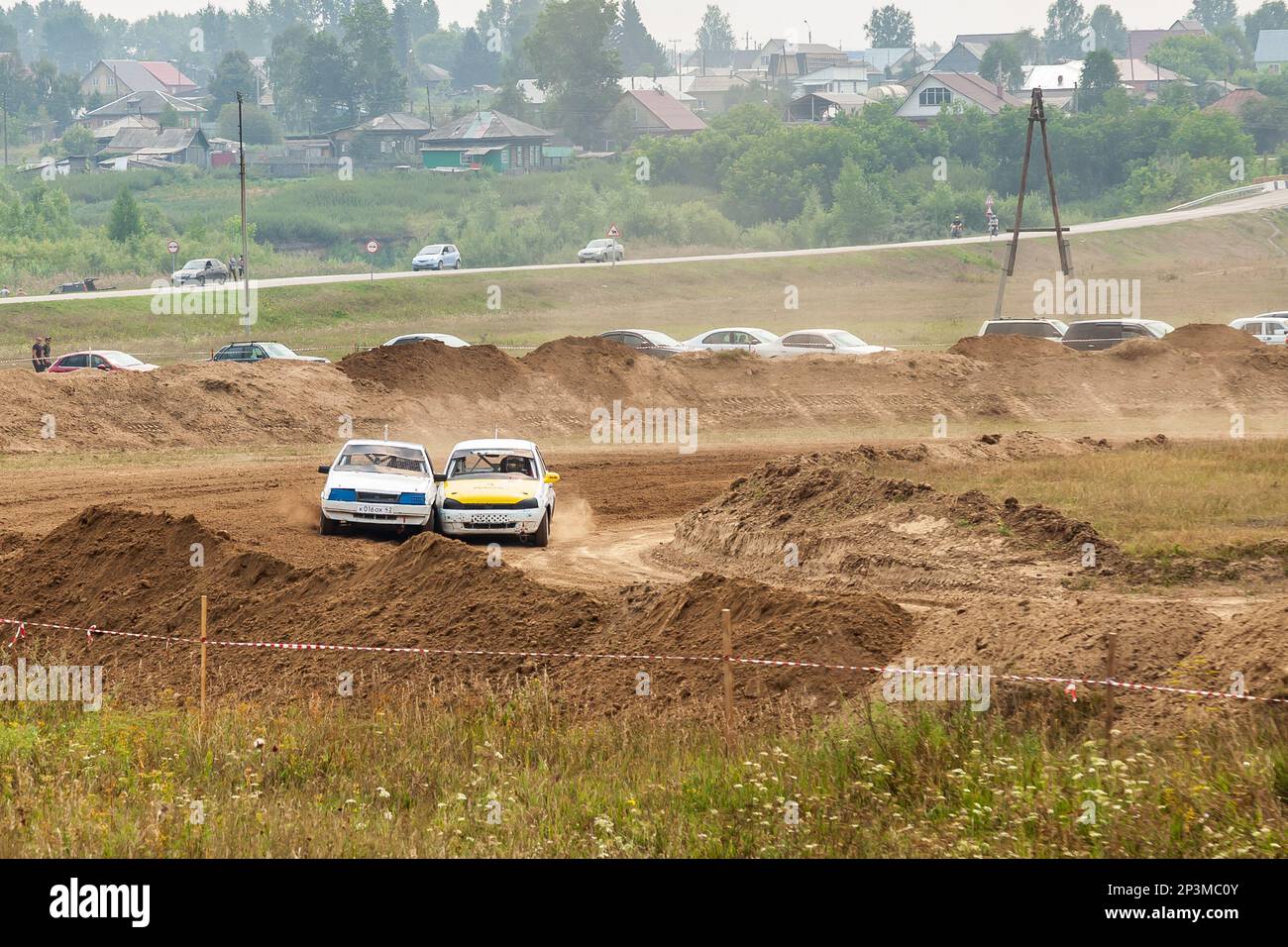 Novosibirsk, Russia - 08.07.2022: Rally off-road car make a turn with ...