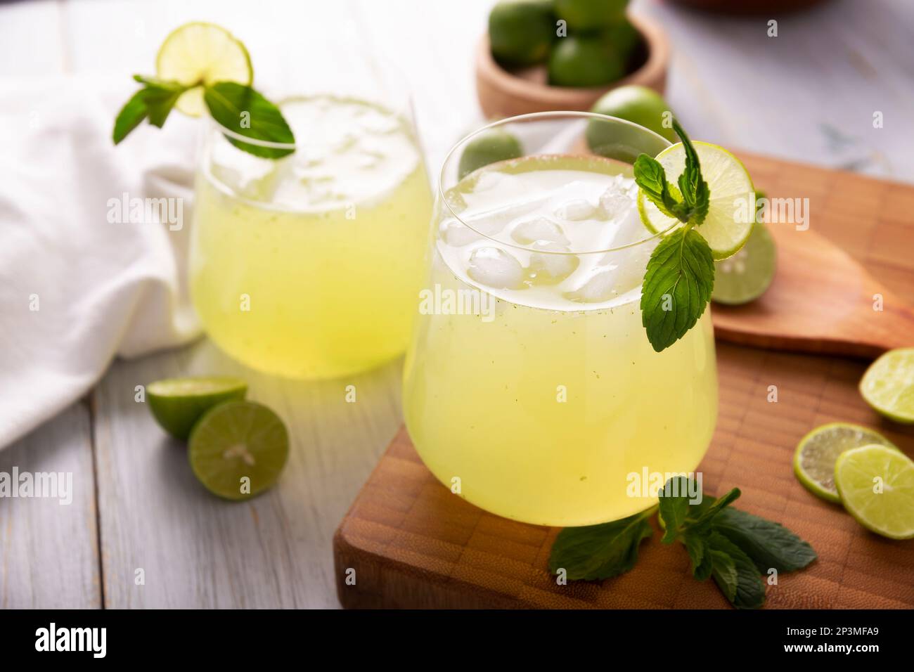 Homemade lemonade with organic lemons and mint, a popular refreshing ...