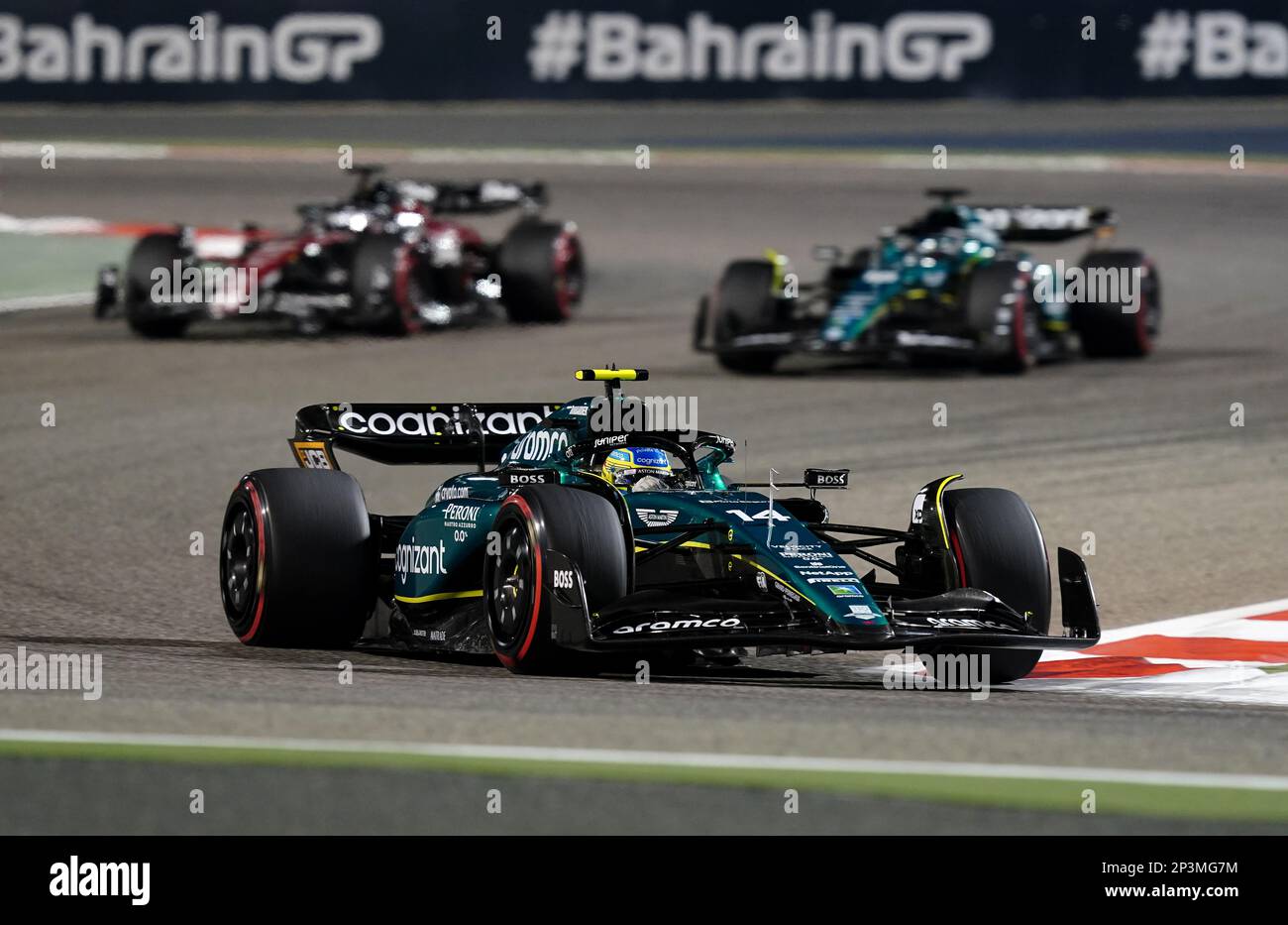 Aston Martin's Fernando Alonso during the Bahrain Grand Prix at the ...