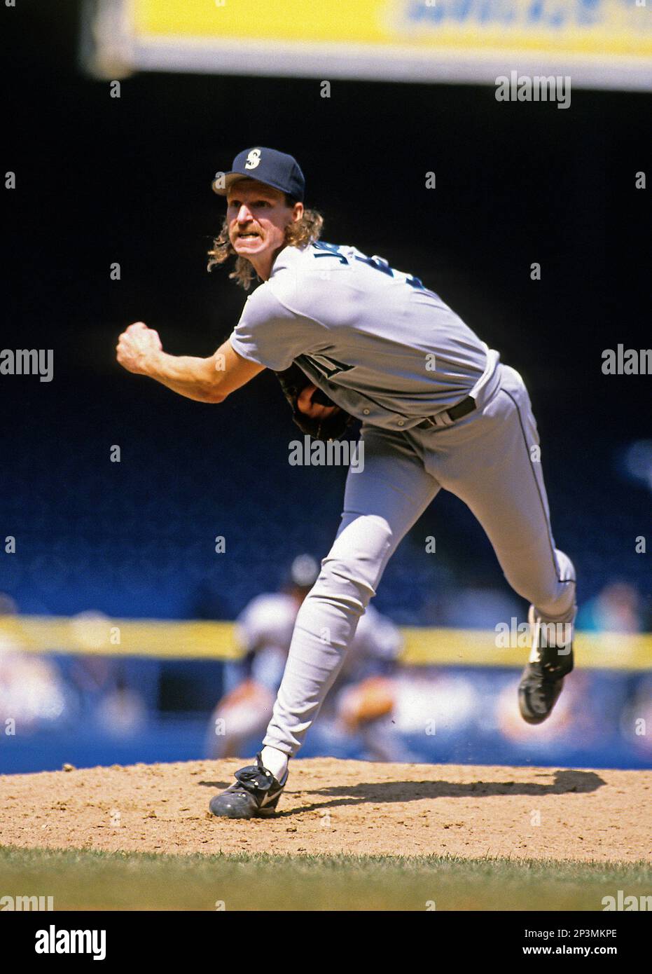 Seattle Mariners pitcher Randy Johnson plays in a game against the ...