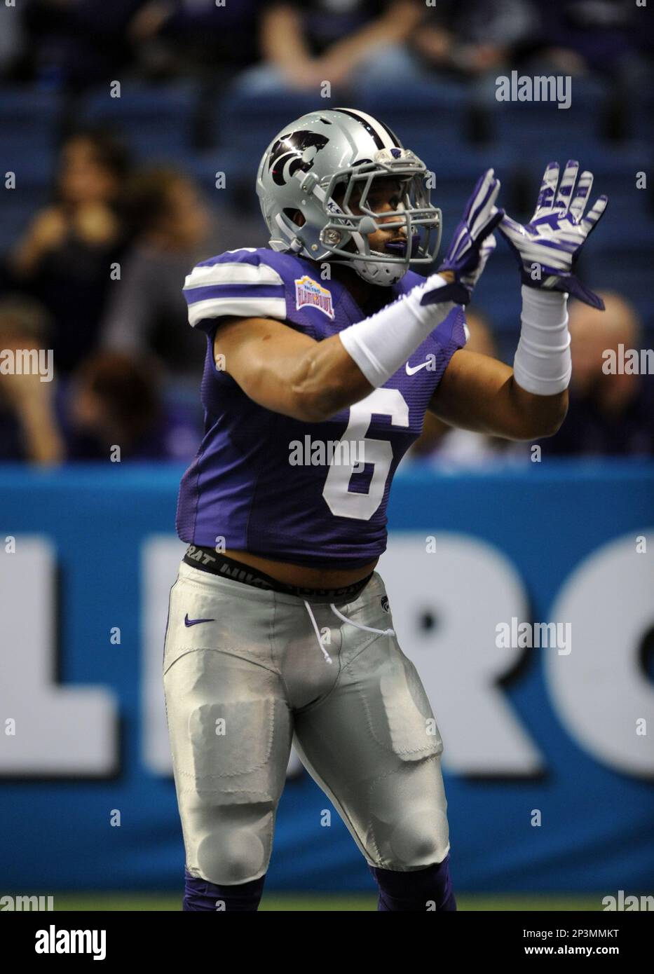 02 January 2015: Kansas State LB Isaiah Riddle during pre-game warm ups ...