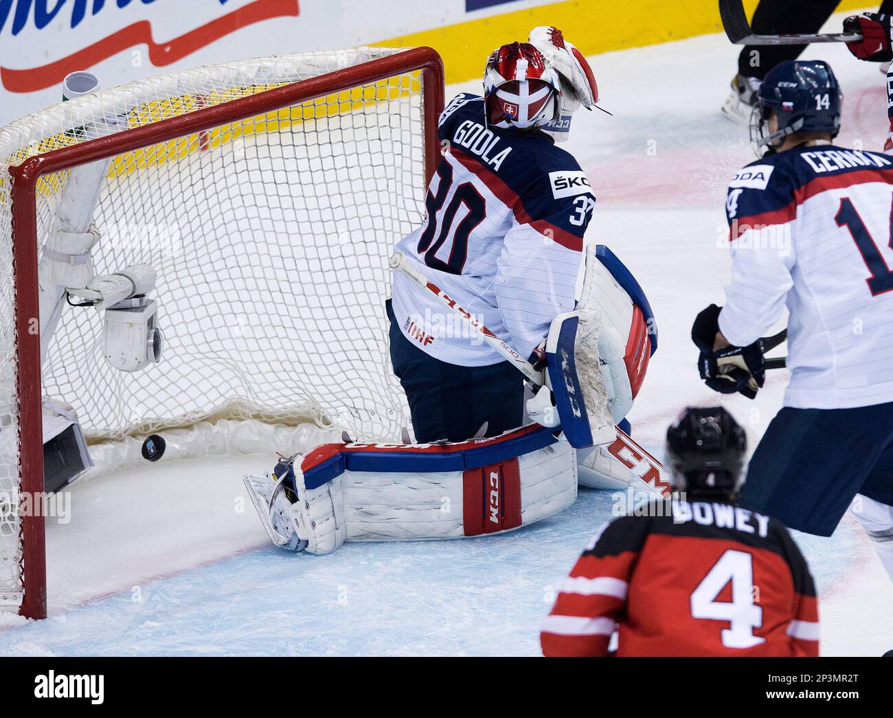 Canada scores past Slovakia goalie Denis Godla (30) during first-period ...