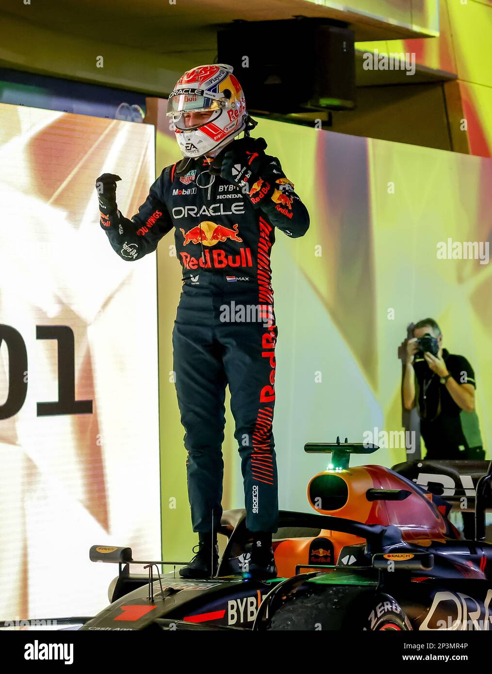 BAHRAIN - Max Verstappen (Red Bull Racing) celebrates victory at the ...