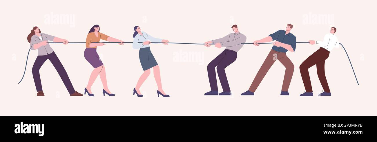 Man vs woman concept. Pulling rope female and male business team ...