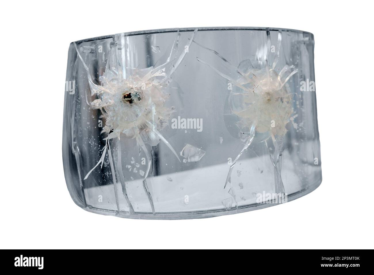 A policeman or soldier mask safety glass broken by bullets, isolated on ...