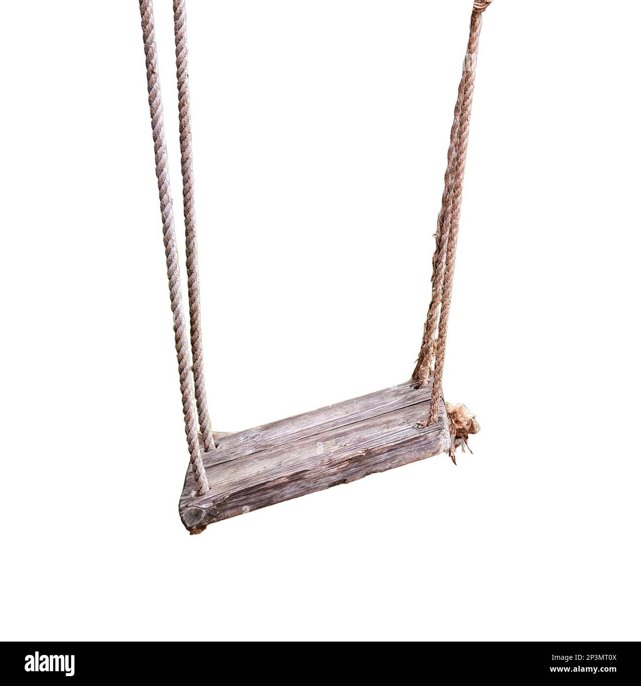 The old wooden swing on the ropes, the courtyard house, isolated on a ...