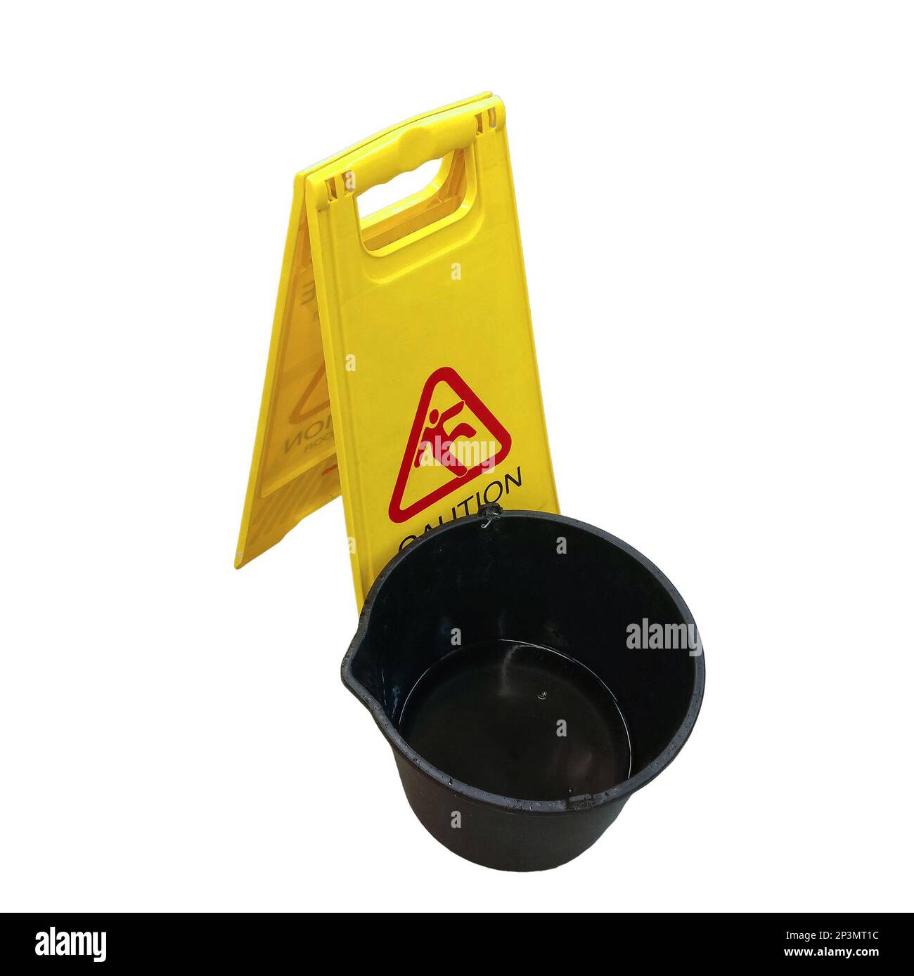 Caution wet floor sign and a bucket Cut Out Stock Images & Pictures - Alamy