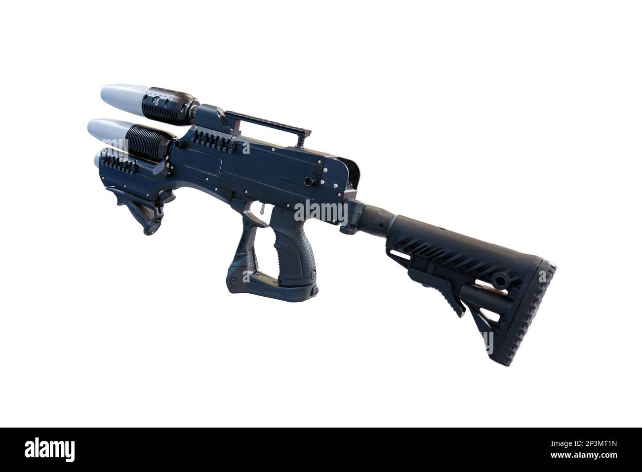 Anti-drone gun for protection against air attack, isolated on a white ...