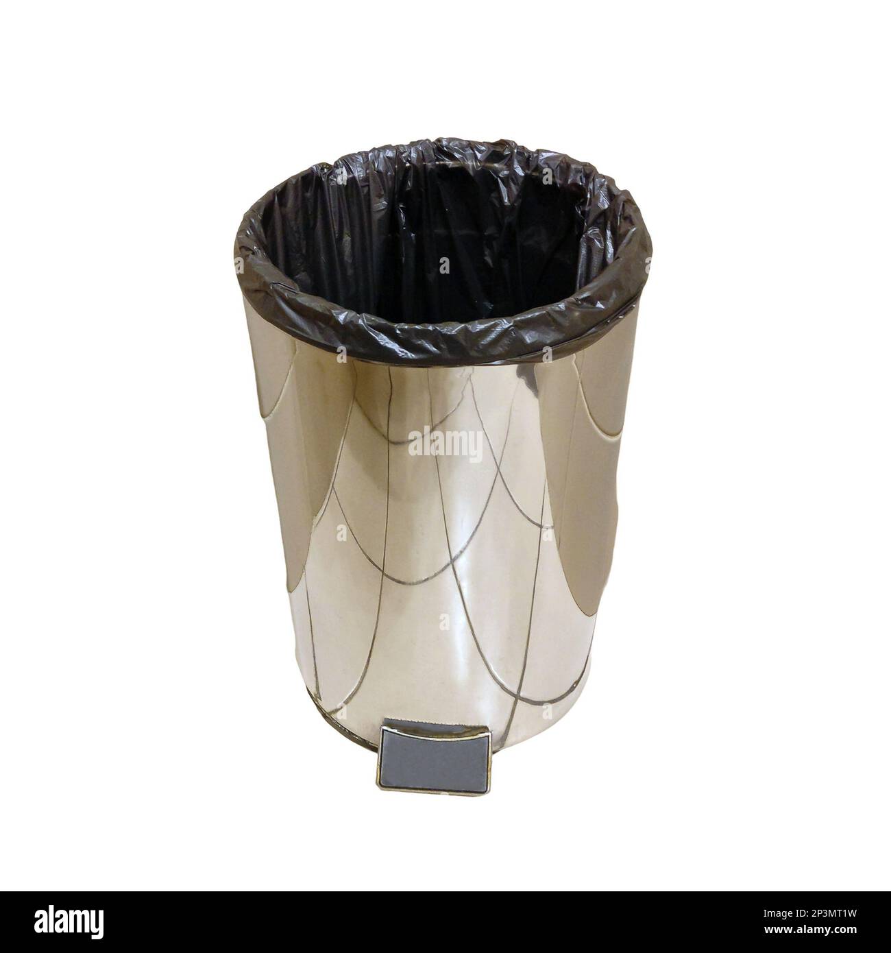 Open stainless steel bucket for garbage in the toilet, isolated on a ...