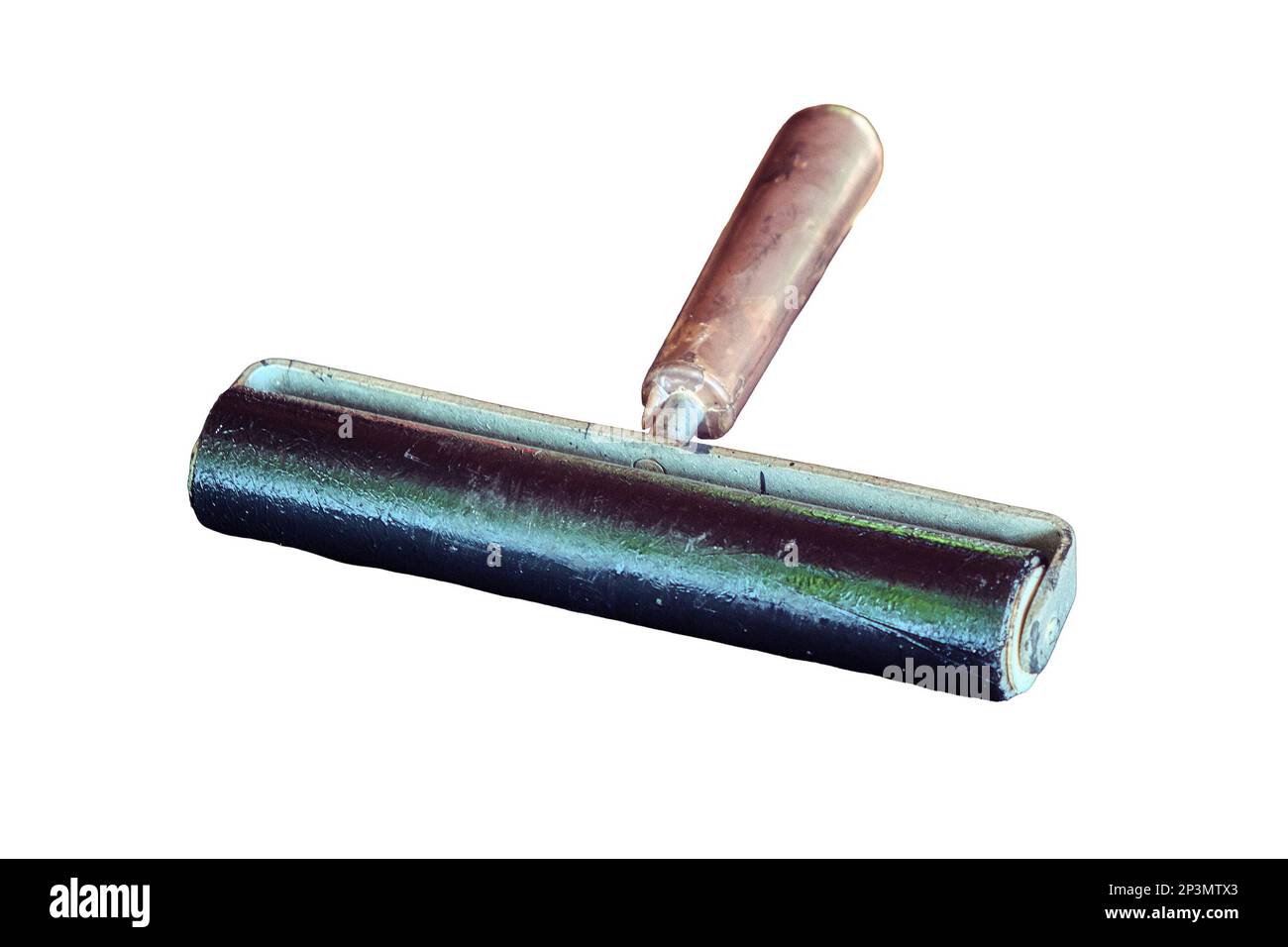 Roller for even distribution of ink on the old printing press, isolated ...