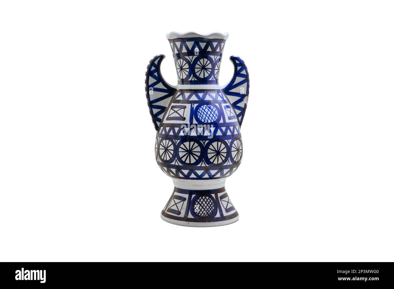 Large blue ceramic vase with Arabic patterns, isolated on a white ...