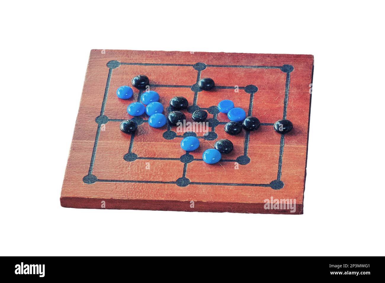 Board for the game of the mill with the placed chips, isolated on a ...