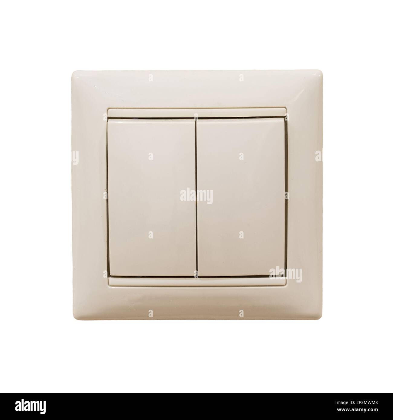 Double switch on beige wall with wallpaper, copy space, isolated on a ...