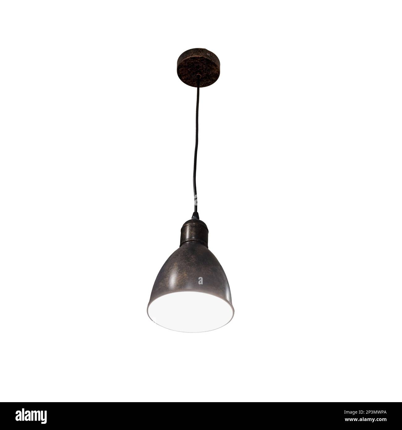 Loft lamp with metal shade in the bathroom, isolated on a white ...