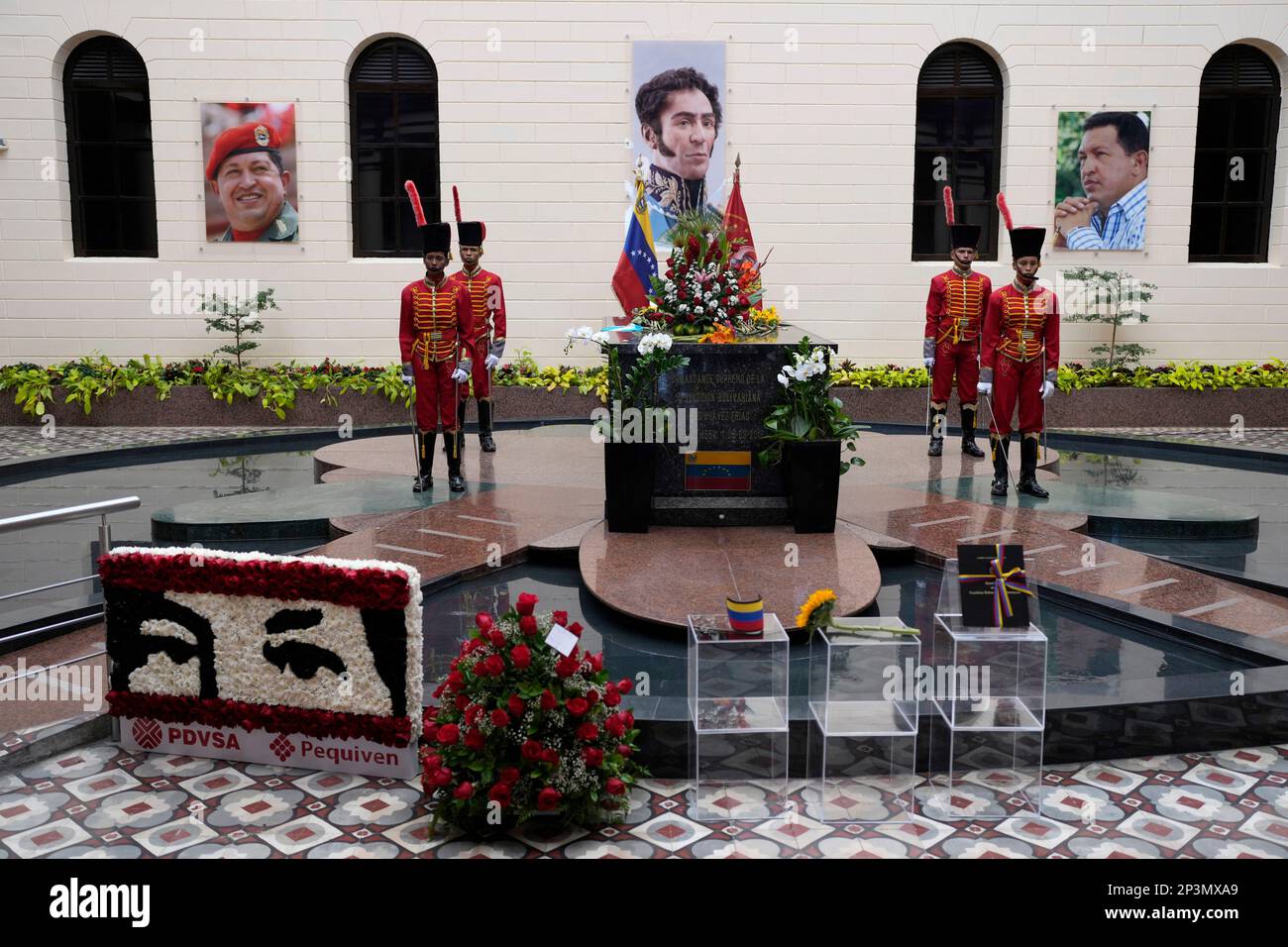 An honor guard stands by the tomb of late Venezuelan President Hugo ...