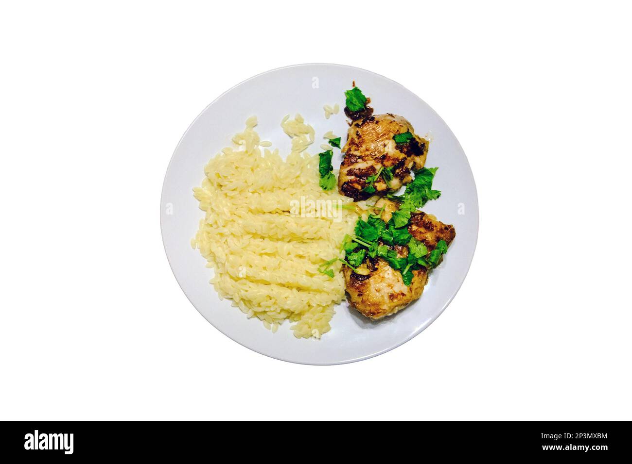 Pasta Orzo in the form of rice with meat, isolated on a white ...