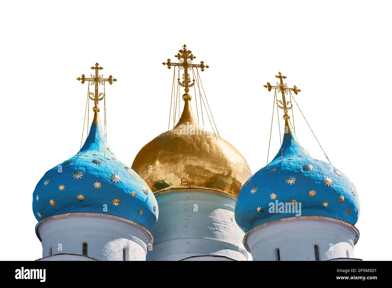 Assumption Cathedral of the Trinity-Sergius Lavra, isolated on a white ...