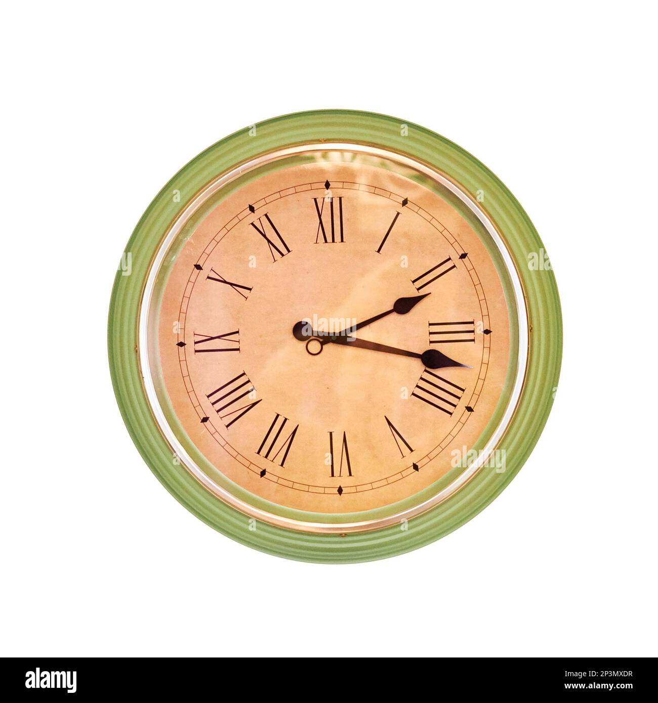 Wall clock, isolated on a white background. Green and beige color of ...