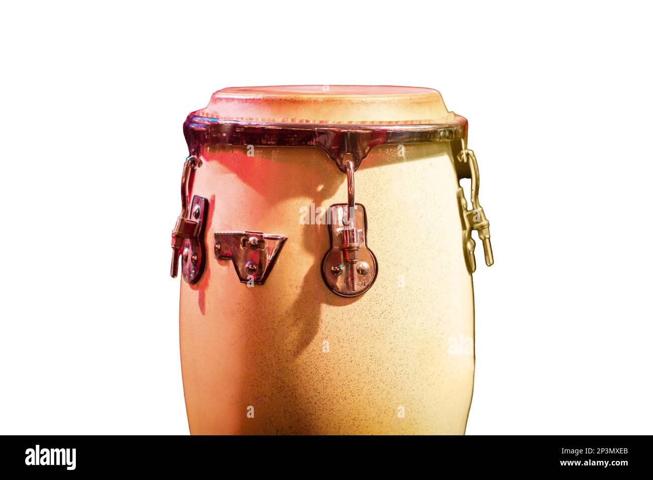 Traditional ethnic Cuban Djembe drum isolated on a white background ...