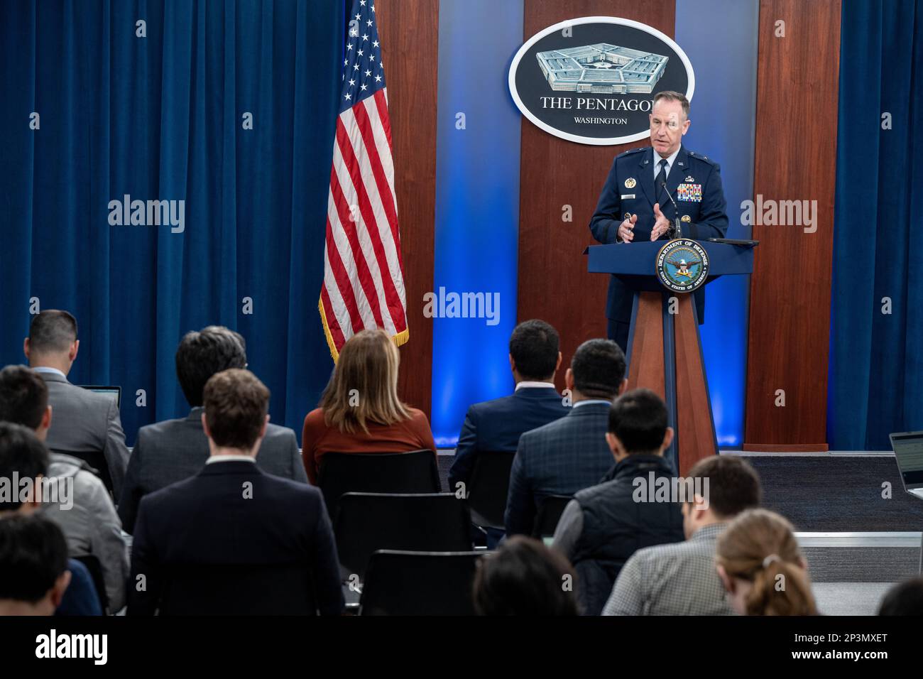 Pentagon Press Secretary Air Force Brig. Gen. Pat Ryder speaks during a press conference at the ...
