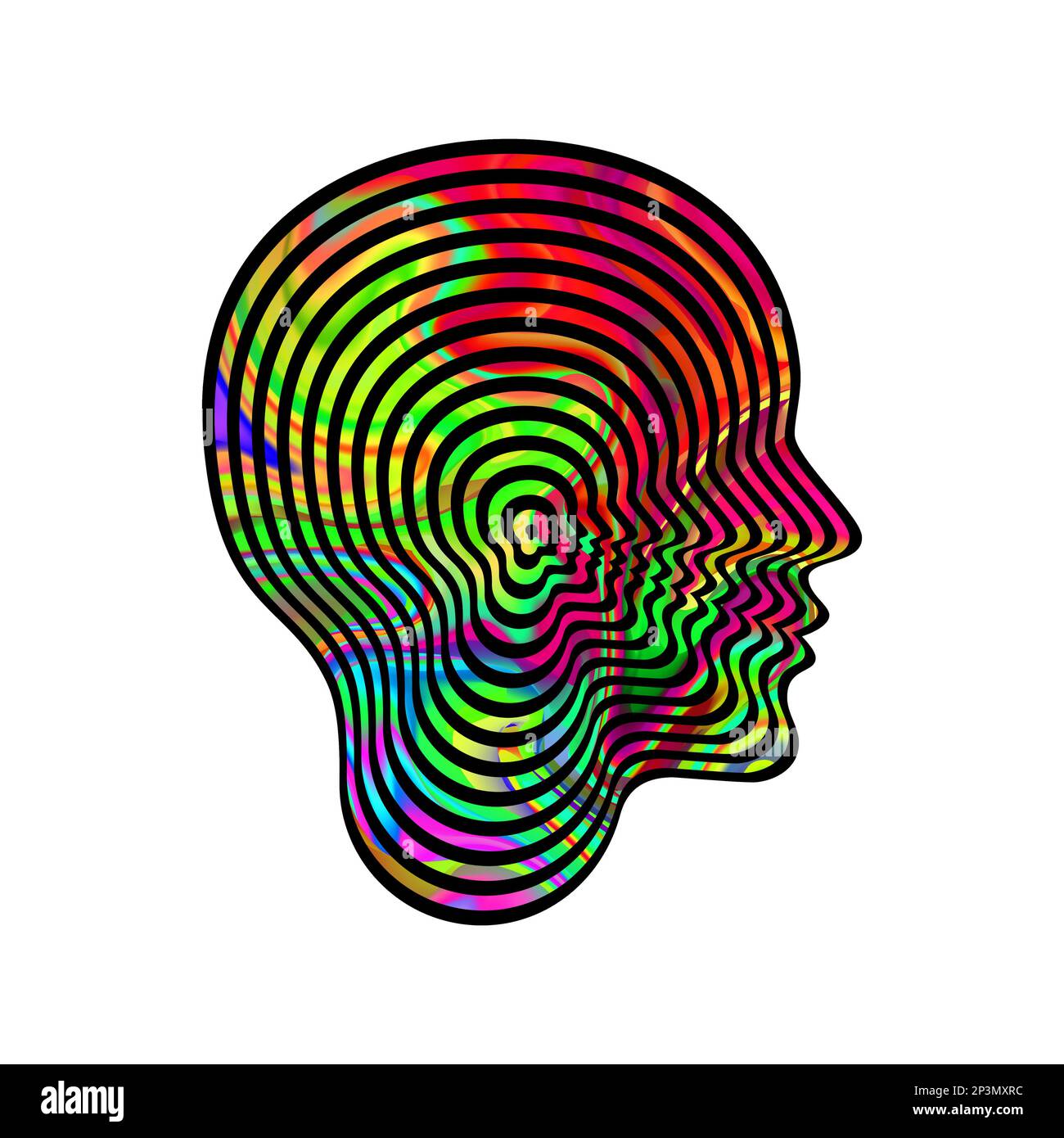 Woman profile. Silhouette of head with concentric psychedelic pattern ...