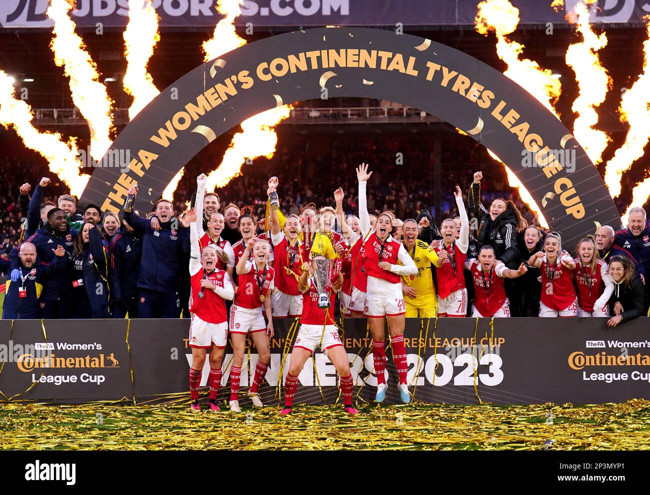 Arsenal's Katie McCabe celebrates with the Continental Tyres League Cup ...