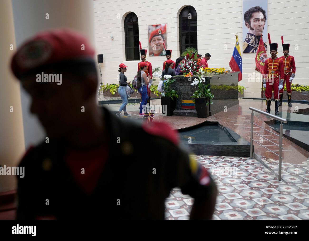 An honor guard stands by the tomb of late Venezuelan President Hugo ...