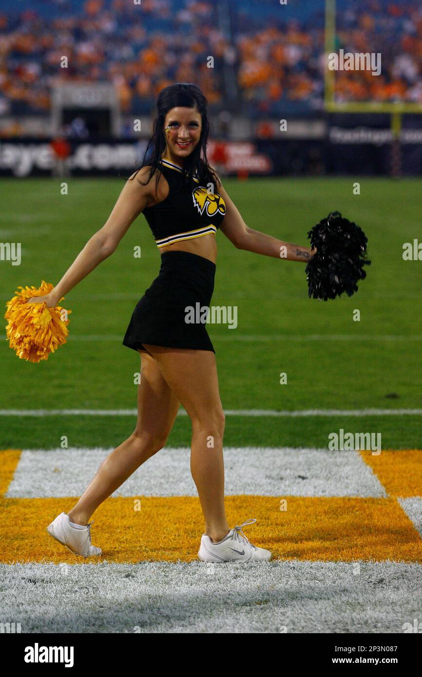 January 02 2015: An Iowa Hawkeyes cheerleader performing during the ...