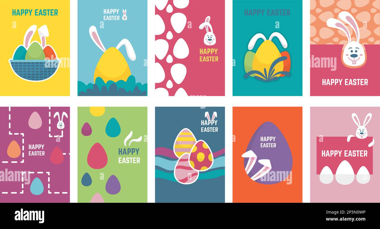 Easter geometric posters with eggs. Flat rabbit and egg, minimalist ...