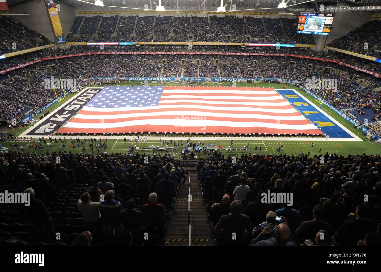 02 January 2015: The american flag is rolled out prior to start of the ...