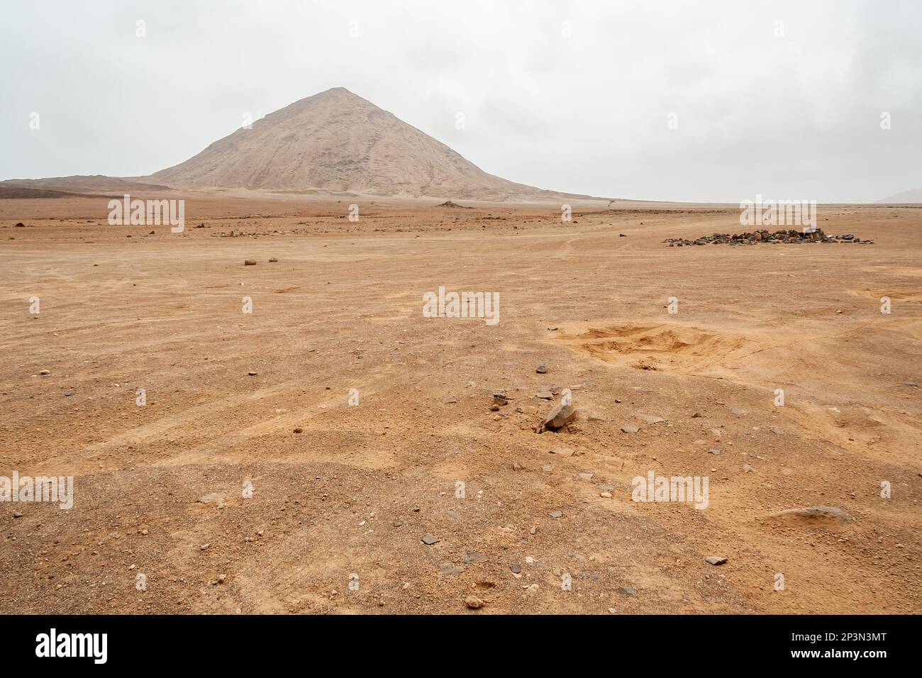 Sand Desert of Sal Island, Cape Verde. On background Pico do Fogo ...