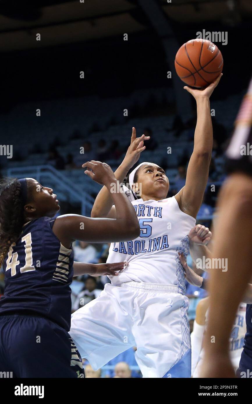 02 January 2015: North Carolina's Allisha Gray (15) shoots over ETSU's ...